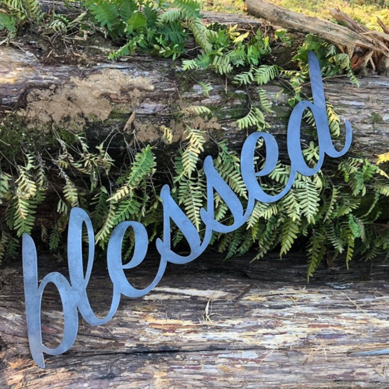 Blessed Raw Steel Cursive Word Art – BE Creations and Designs