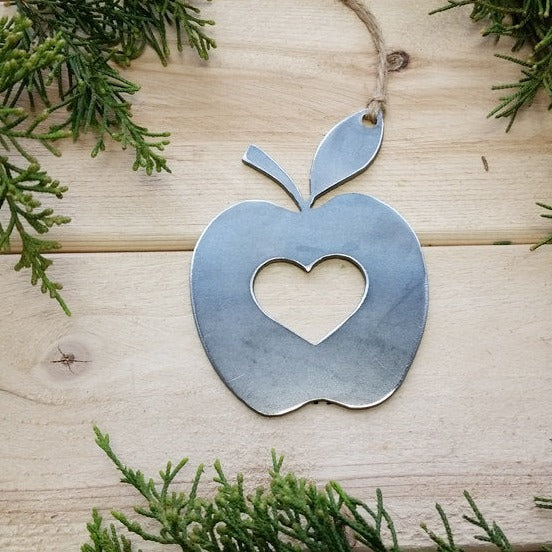 Apple Raw Steel Ornament with Heart – BE Creations and Designs
